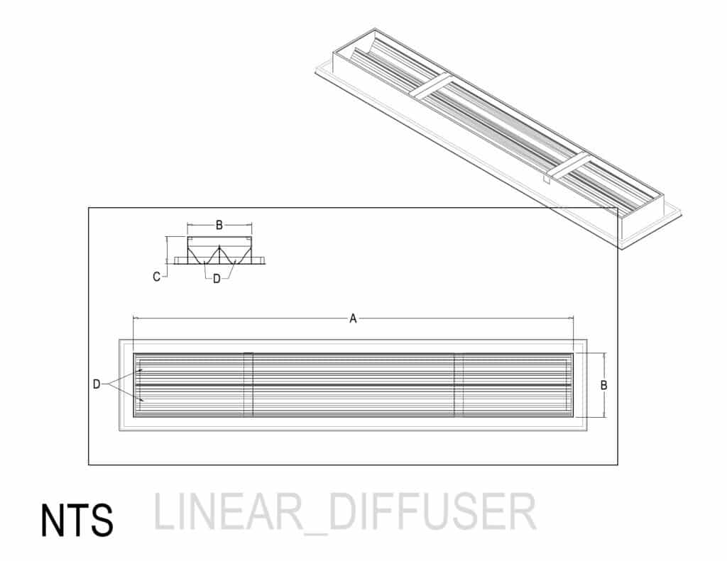 Linear Diffuser Box and Grill - Metal Zinc